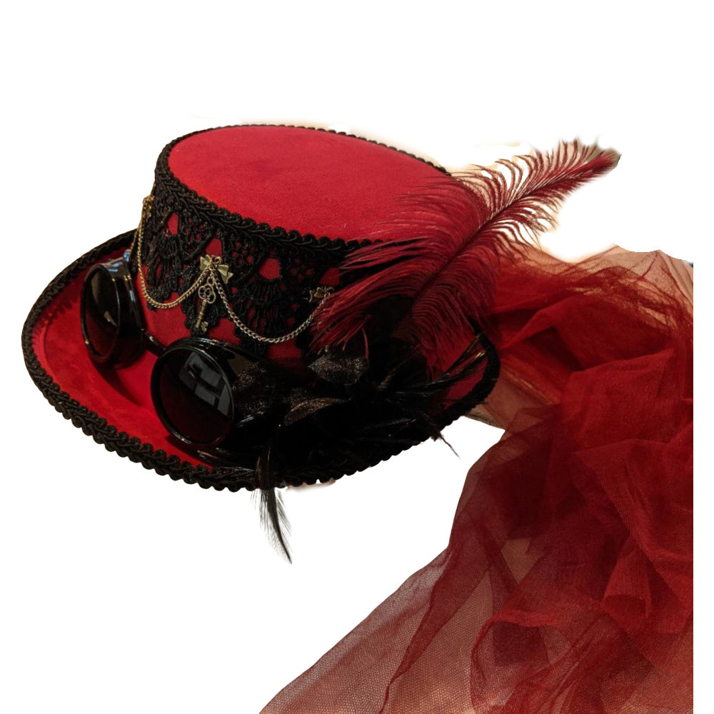 Red Hat with Black Trim – Aunt Matilda's Steampunk Trunk